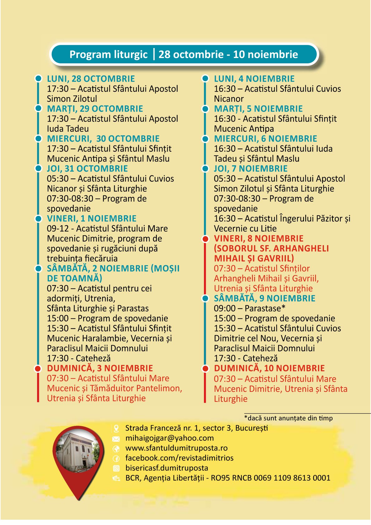 Program liturgic – 28 octombrie-10 noiembrie – Biserica Sfântul Dumitru ...
